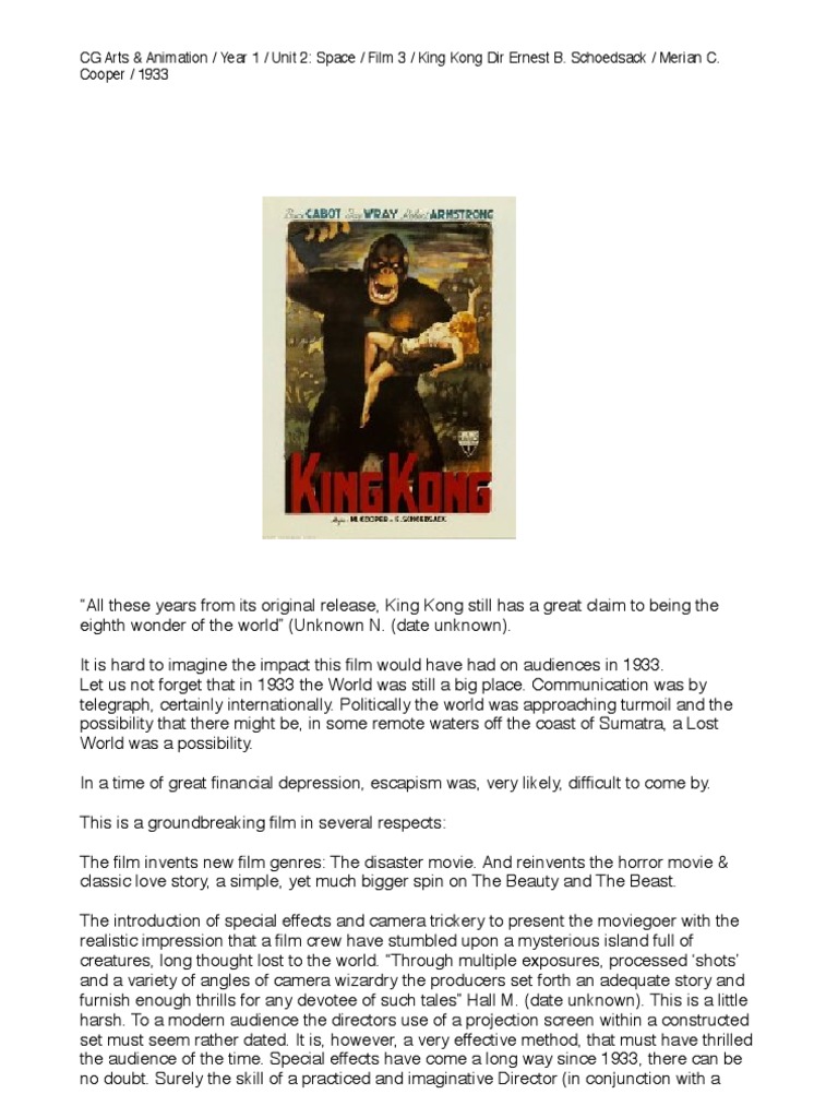 King Kong: A 1933 Cinematic Milestone | PDF | Cinema | Leisure