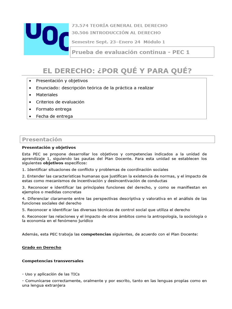 UOC - SOL - PEC1 - Introducción Al Derecho | PDF | Violencia