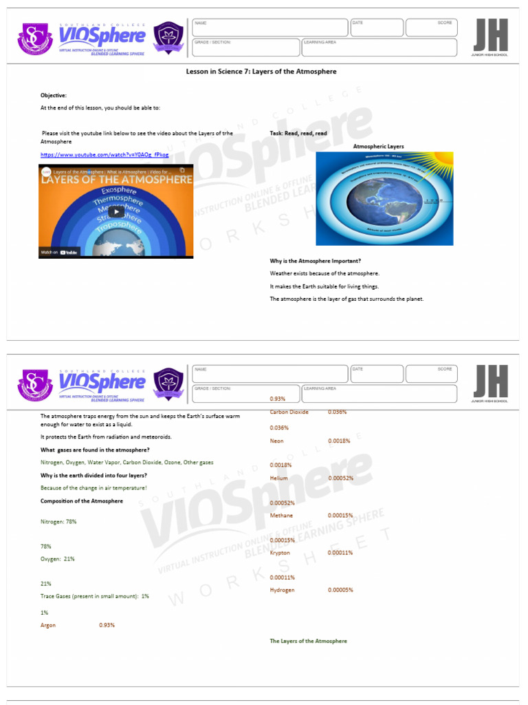 Atmospheric Layers Worksheet | Download Free PDF | Atmosphere Of Earth ...