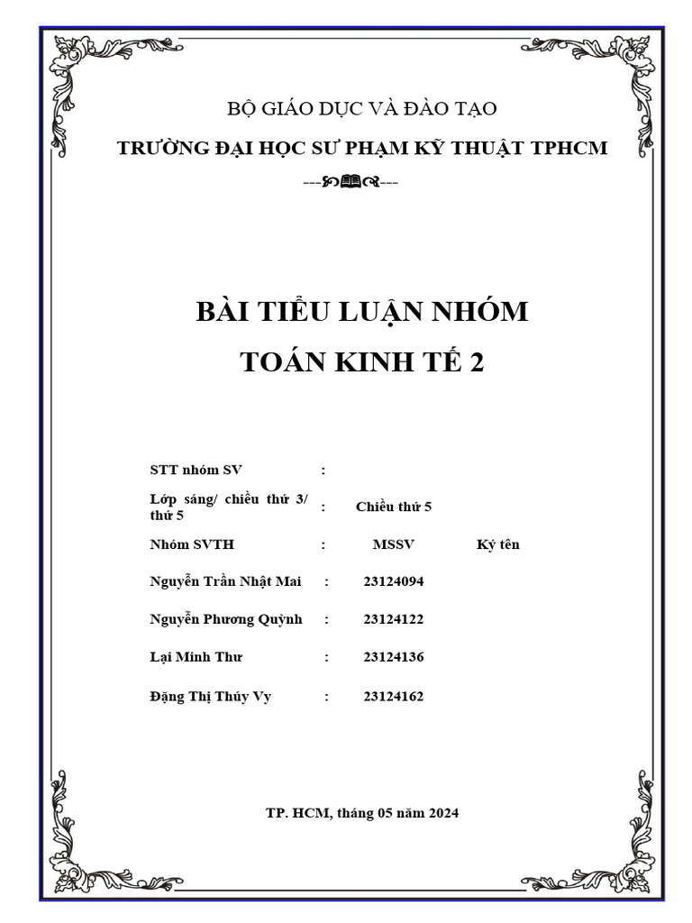 BÌA TIỂU LUẬN TOÁN KT2 CHINH | PDF