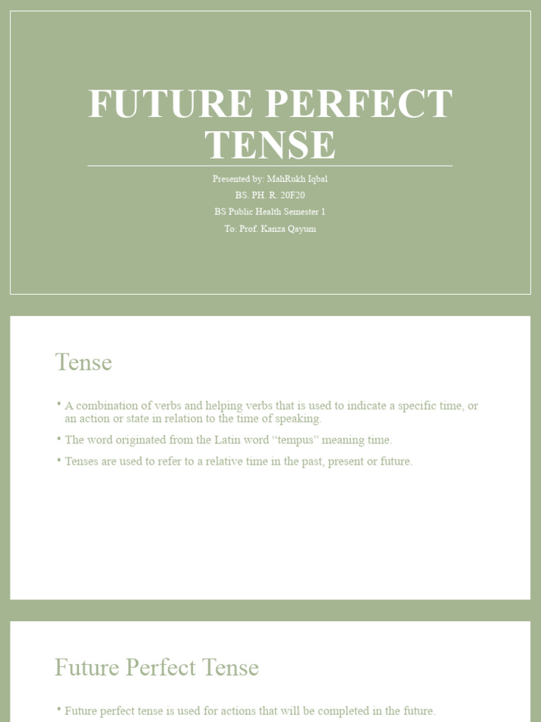Future Perfect Tense | PDF | Grammatical Tense | Perfect (Grammar)