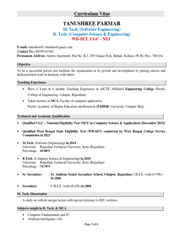 CV - Tanushree Parmar - April - 23 | PDF | Academic Publishing | Databases