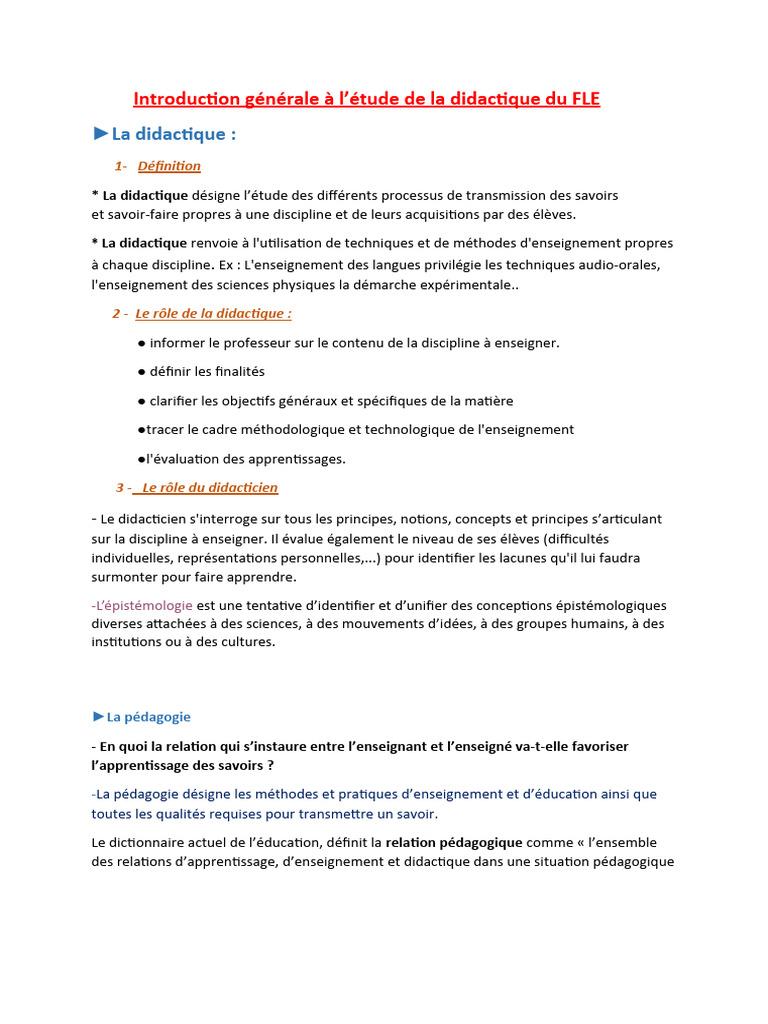 Introduction à la didactique du FLE | PDF | Pédagogie | Instruction ...