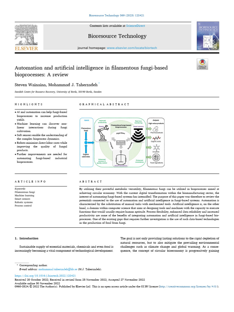 Automation and Artificial Intelligence in Filamentous Fungi-Based ...