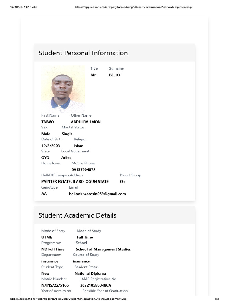 Student Personal Information | Download Free PDF | Educational Stages