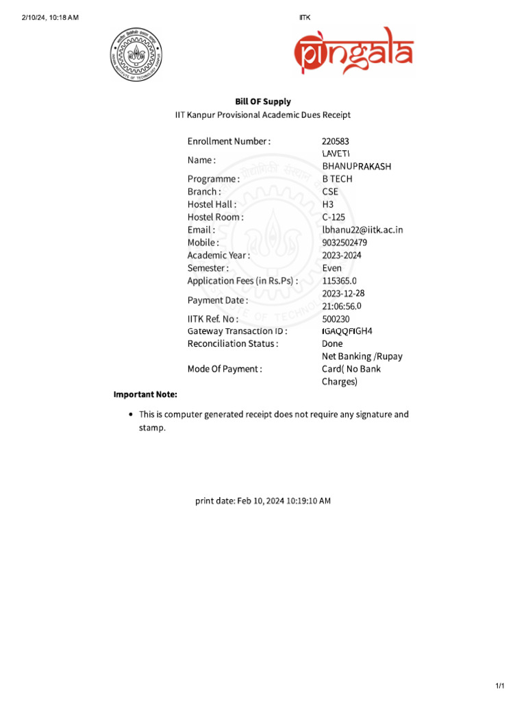 Fee (4th Sem) | PDF