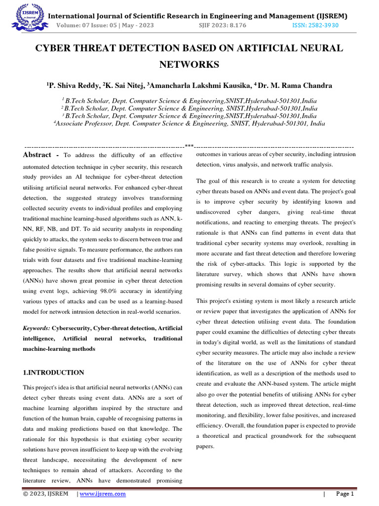 Cyber Threat Detection Based On Artificial Neural Networks | PDF | Machine Learning | Threat ...
