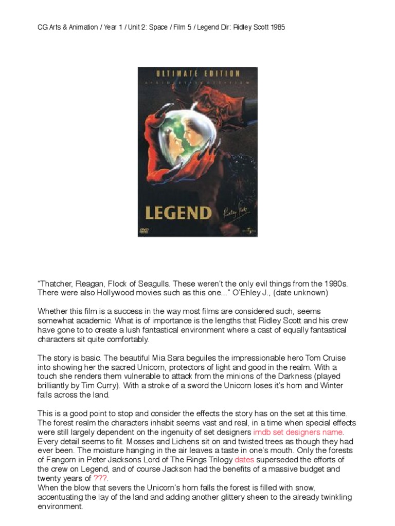 Year1 Unit2 Legend 1985 Final | PDF | Art | General Fiction