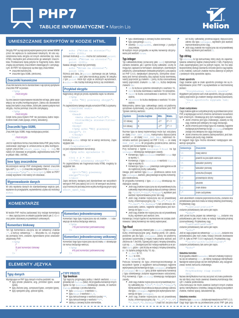 Tablice Informatyczne PHP7 Tiphp7 | PDF
