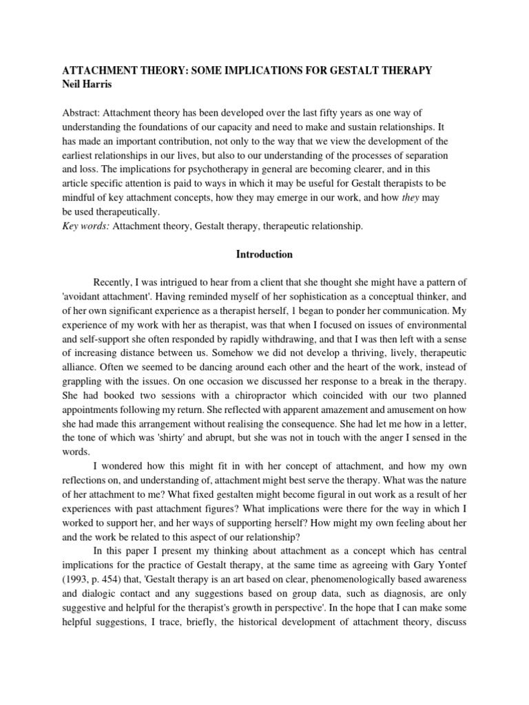 Attachment Theory in Gestalt Therapy | PDF | Attachment Theory ...