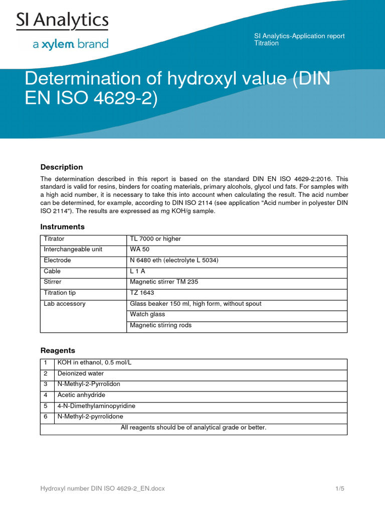 Hydroxyl Value Determination Guide | PDF | Titration | Chemistry