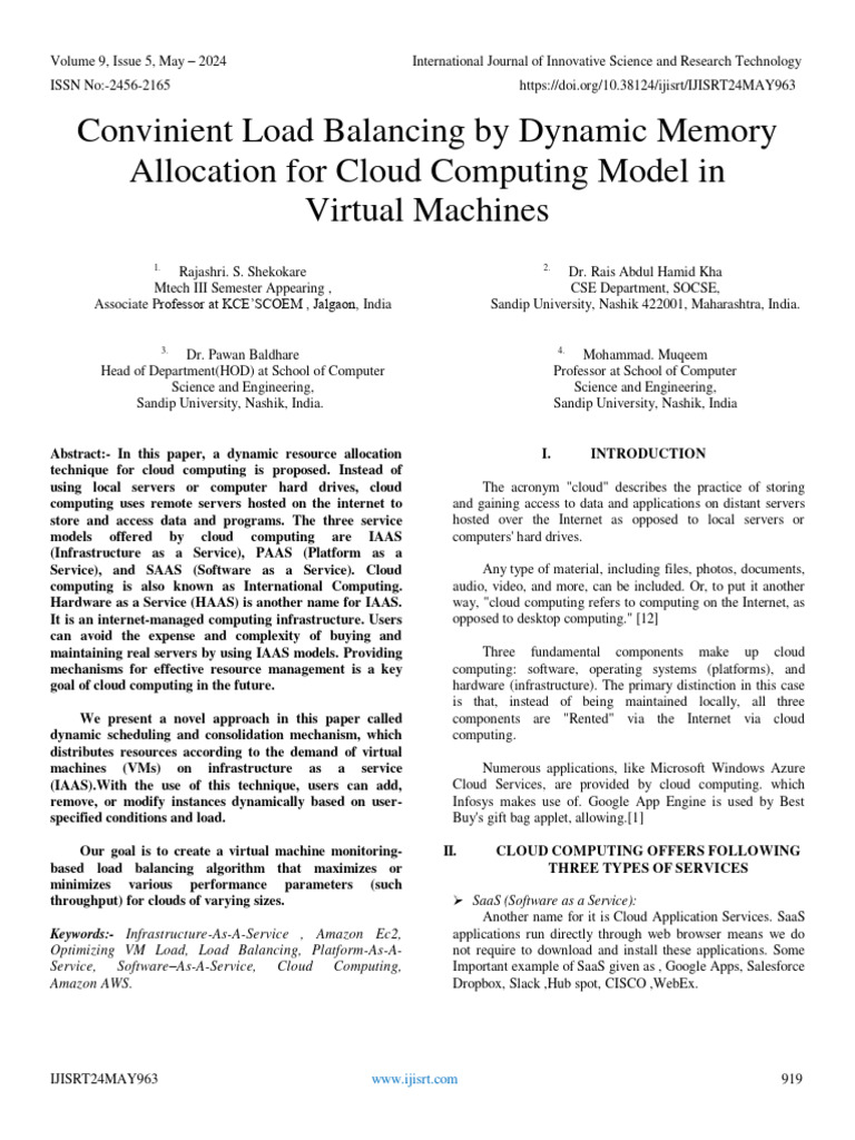 Convinient Load Balancing by Dynamic Memory Allocation For Cloud Computing Model in Virtual ...