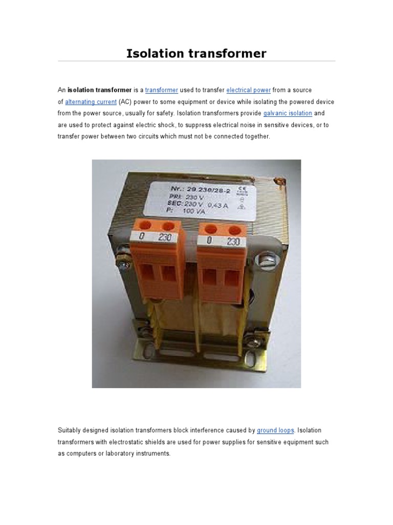 Isolation Transformer | PDF | Transformer | Electricity