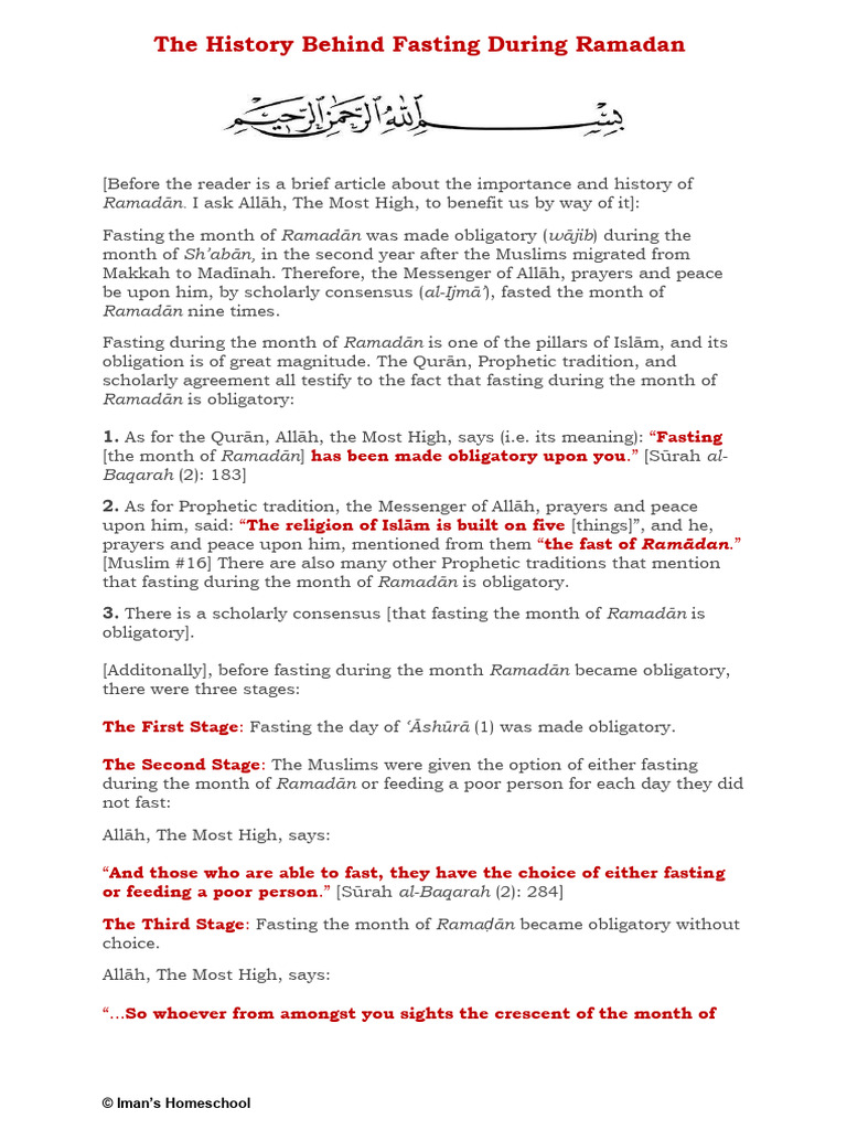 History of Ramadhan (Worksheet) | PDF | Ramadan | Islamic Jurisprudence