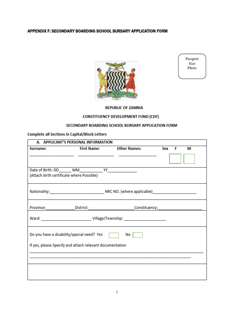 Secondary Boarding School Bursary Application Form | PDF