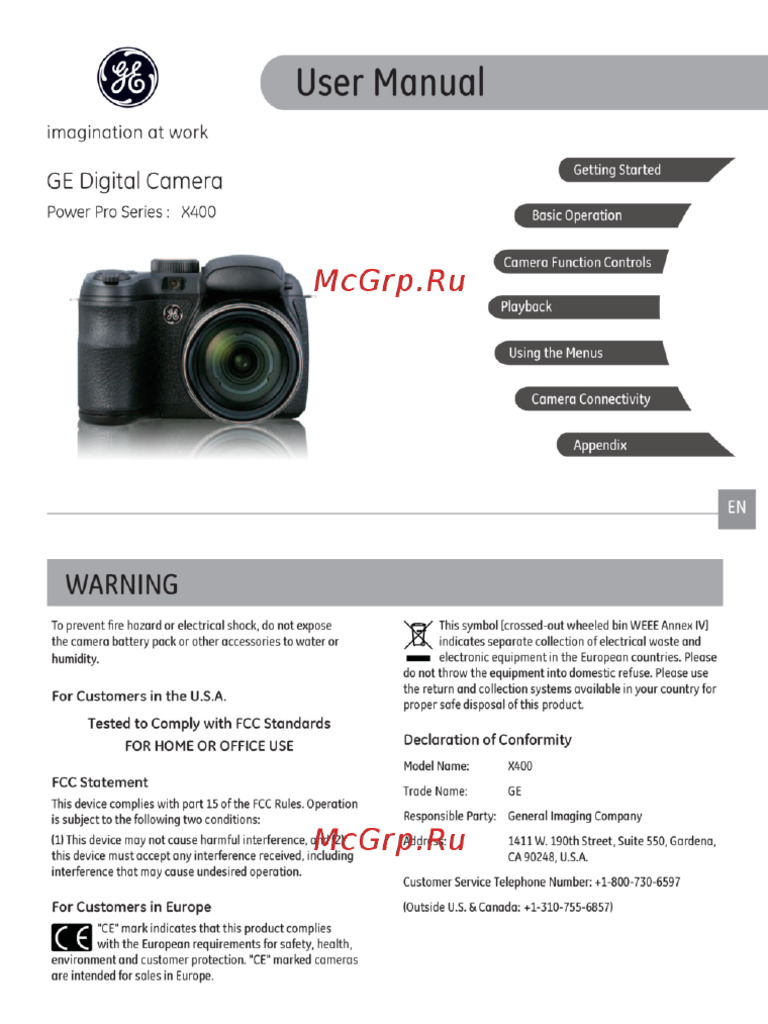 Manual Camera GE x400 Ingles | PDF