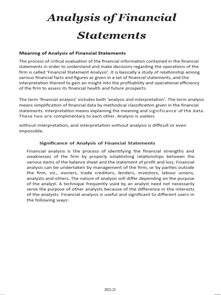 Analysis of Financial Statements | PDF | Balance Sheet | Equity (Finance)