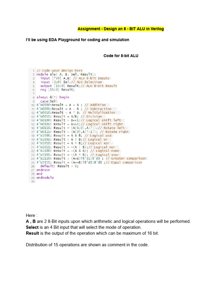 8-Bit ALU Design in Verilog | PDF | Teaching Methods & Materials ...