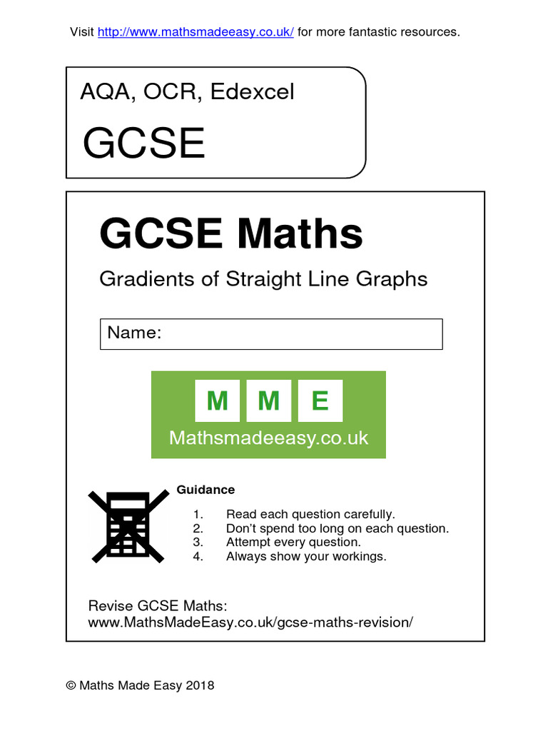 Gradients of Straight Line Graphs Questions | PDF | Mathematics ...