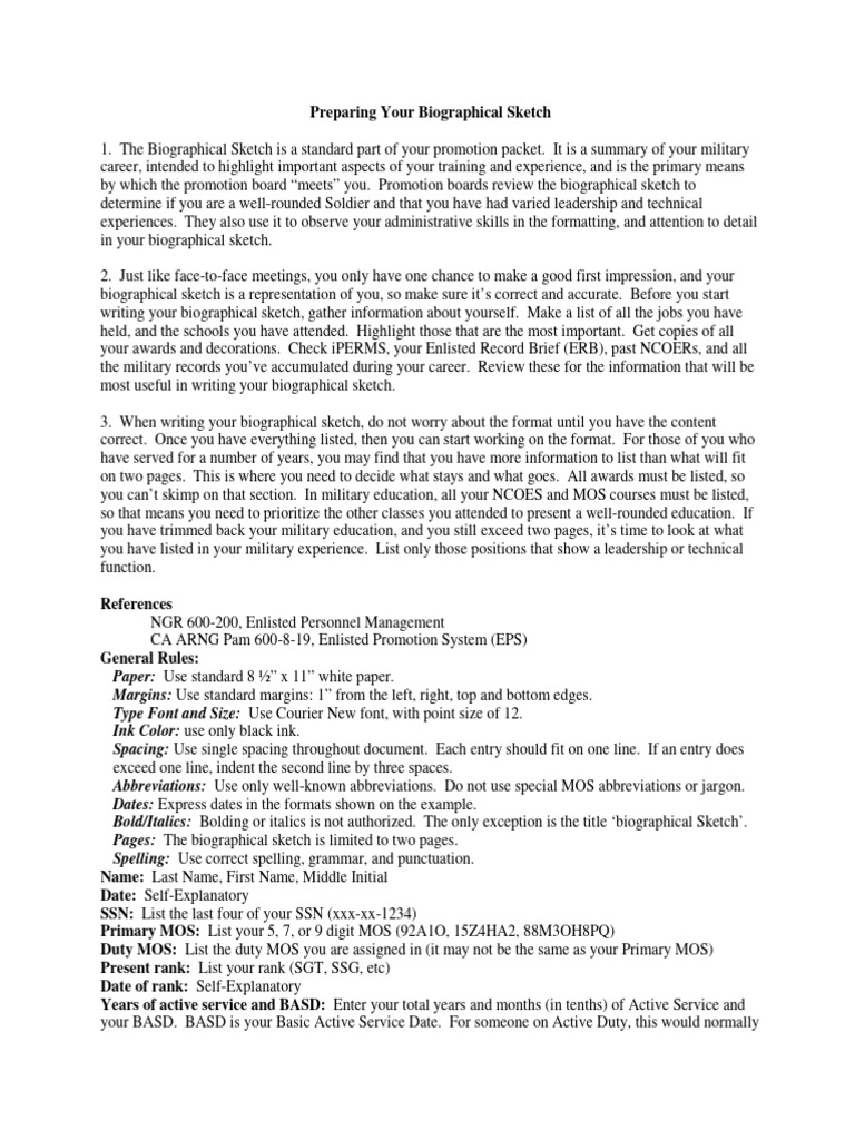 Army Bio Sketch Guide | PDF | Sergeant | Non Commissioned Officer