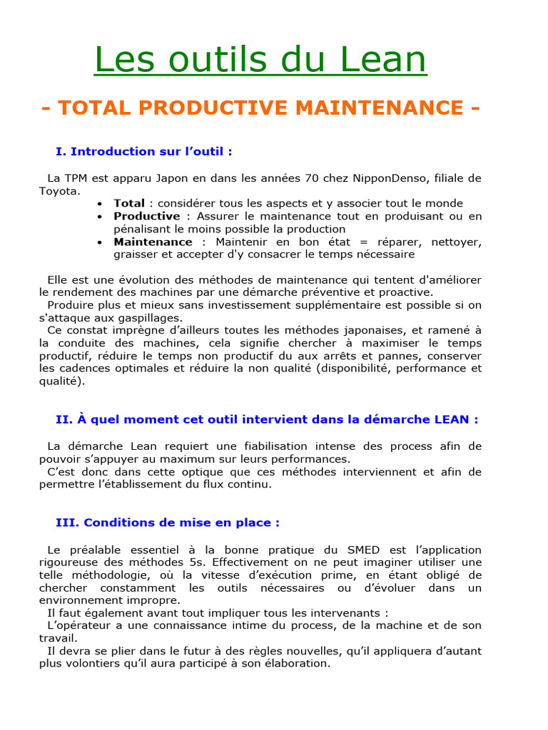 Outils Lean : La méthode TPM | PDF | Lean (production) | Économie