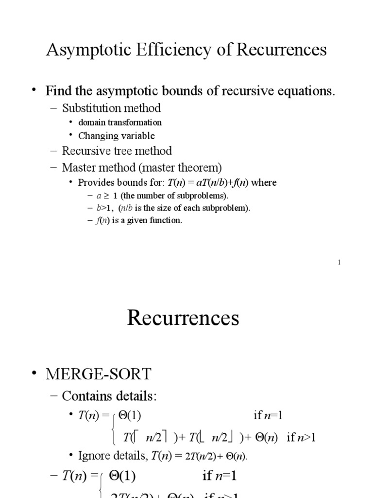 Recurrence and Master Theorem | PDF | Recursion | Algorithms And Data ...