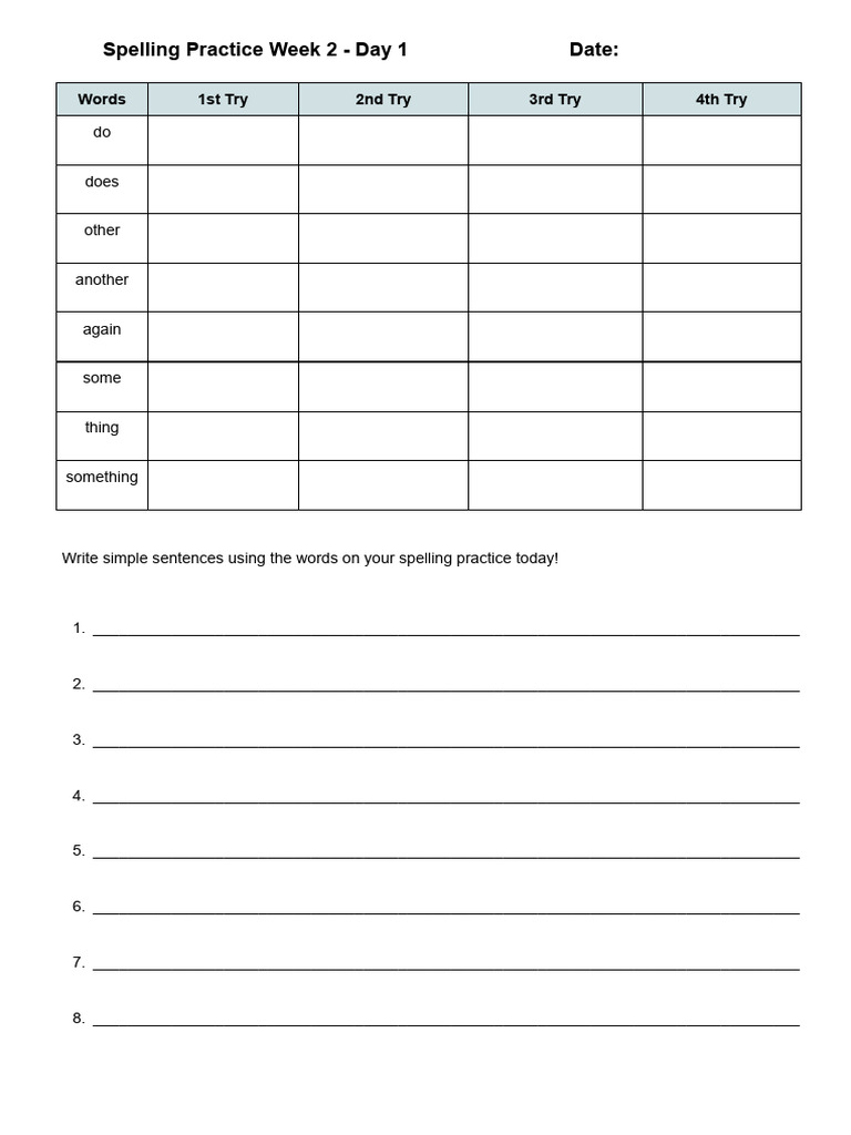 Spelling Practice Week 1 - Day 1 Date - 07 May 2024 | PDF | Art
