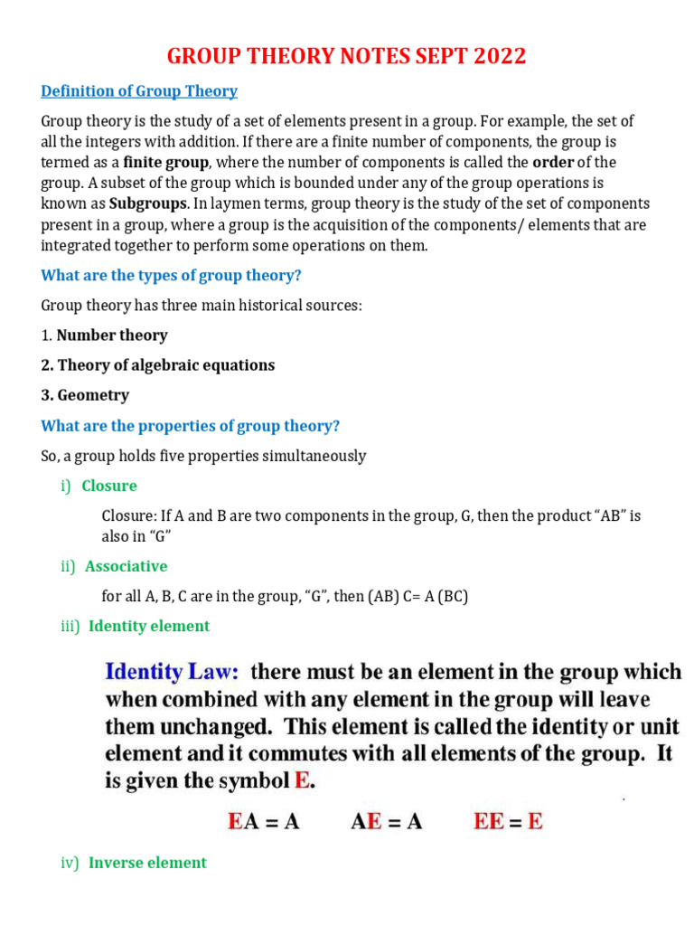 Group Theory Notes Sept 2022 | PDF | Group (Mathematics) | Group Theory
