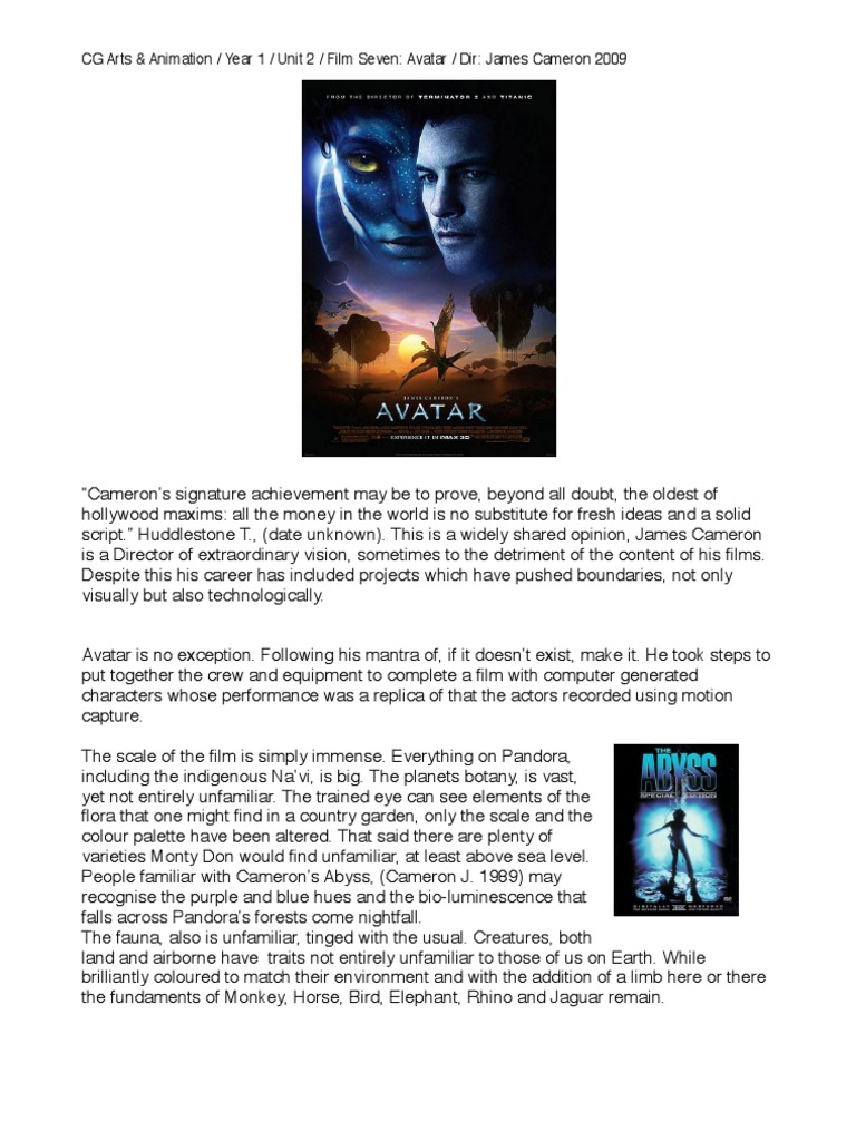 Year1 Unit2 Avatar 2010 Final | PDF | Avatar (2009 Film) | Leisure