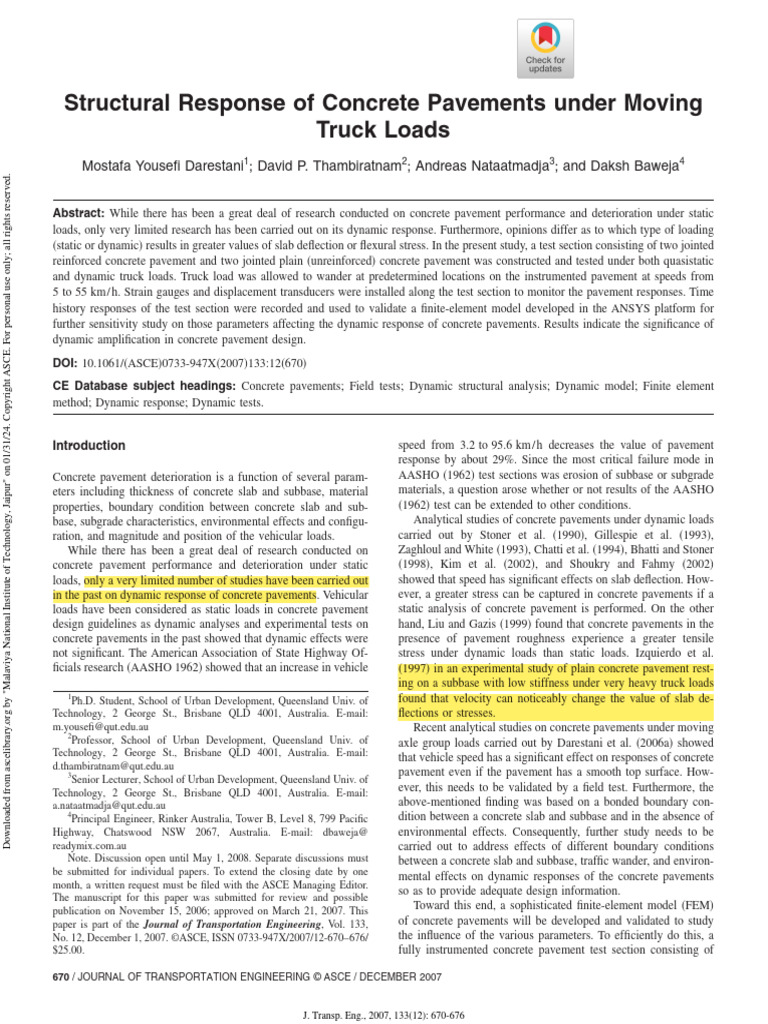 Structural Response of Concrete Pavements Under MovingTruck Loads | PDF ...