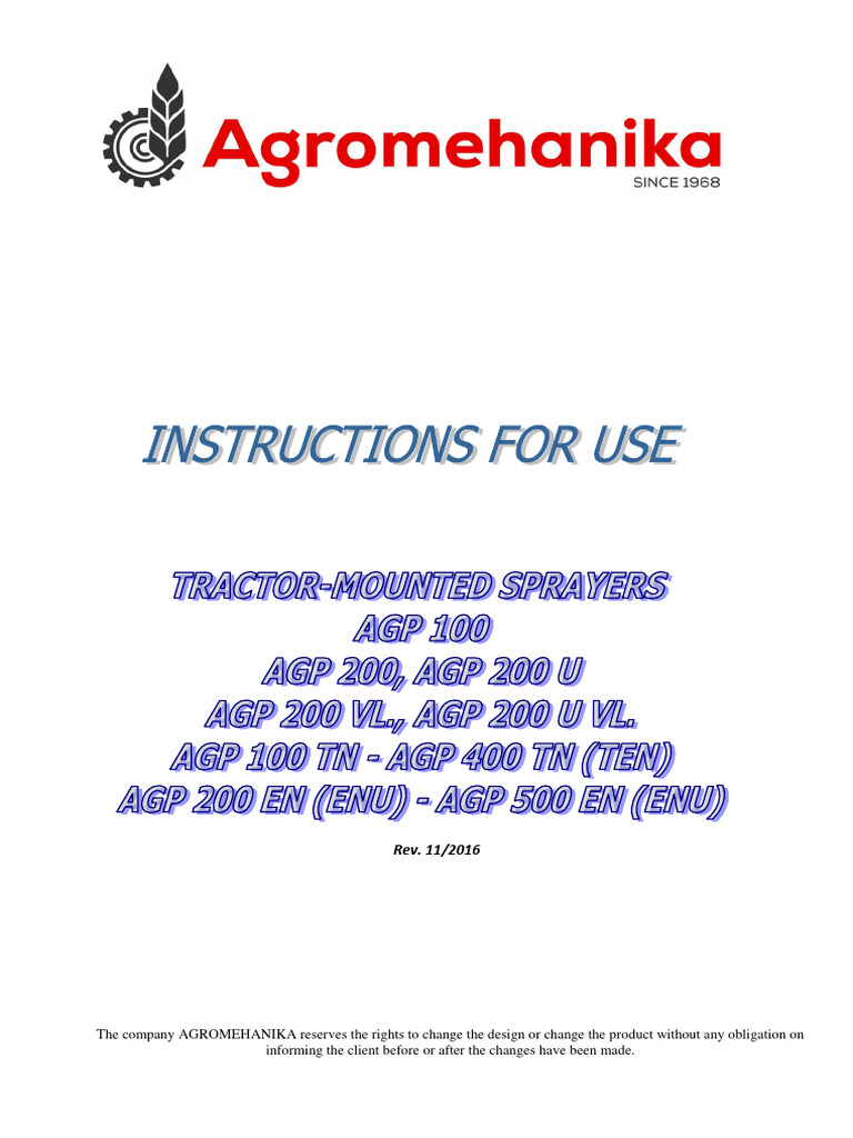 Agp 100 - 500en - 2016 (Eng) | Download Free PDF | Tractor | Pump