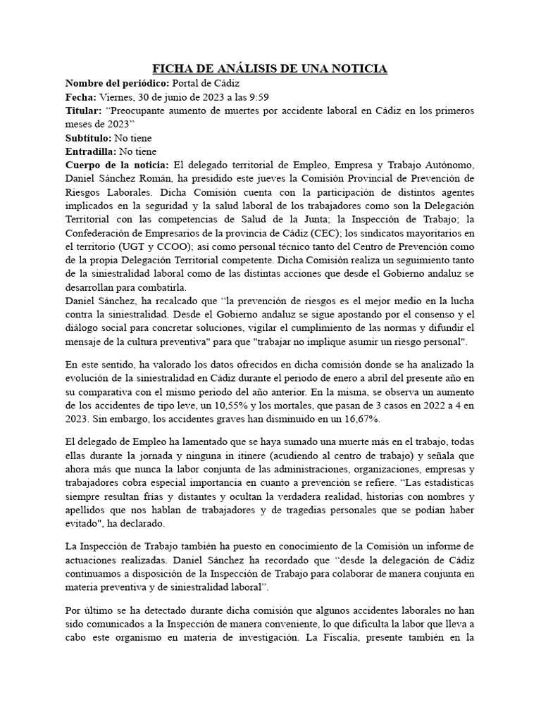 Análisis de una noticia | PDF