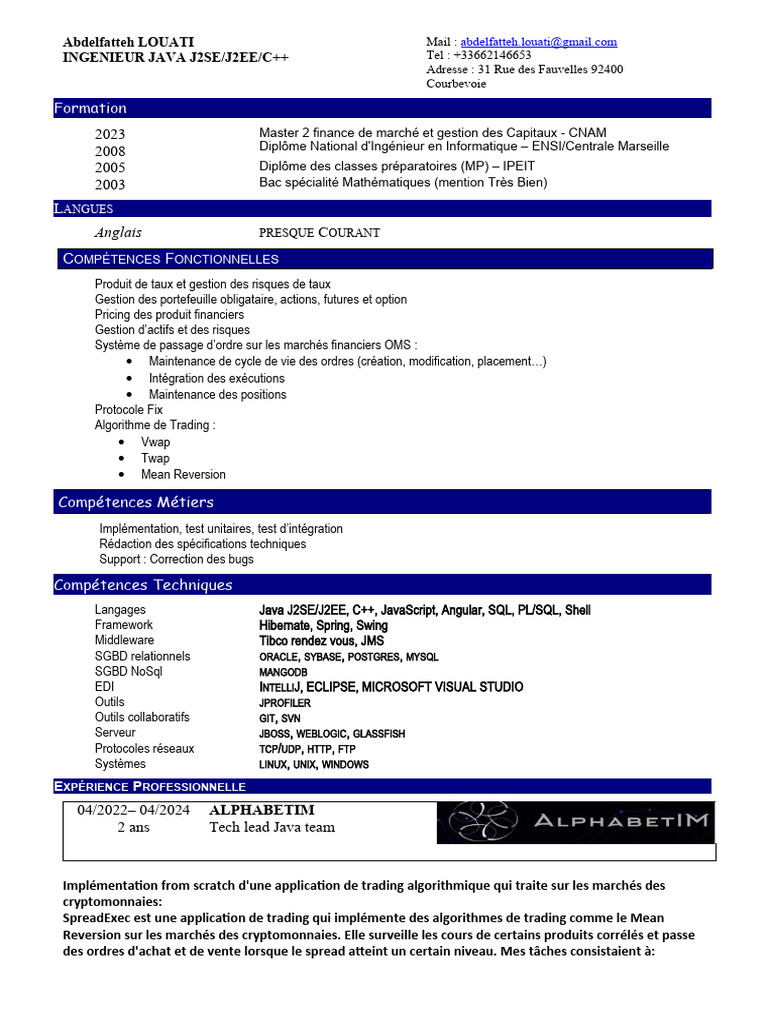 CV A.Louati | PDF | Java (Langage de programmation) | Serveur ...