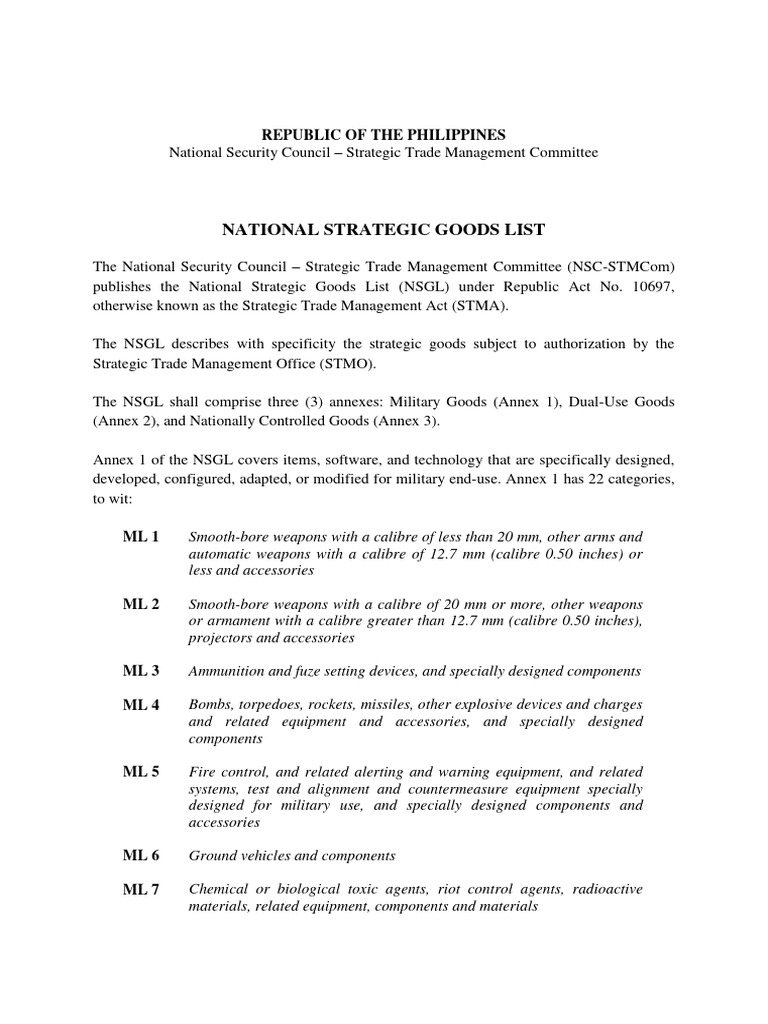 RA IRR 10697 RRD National Strategic Goods List Preface | PDF | Military ...