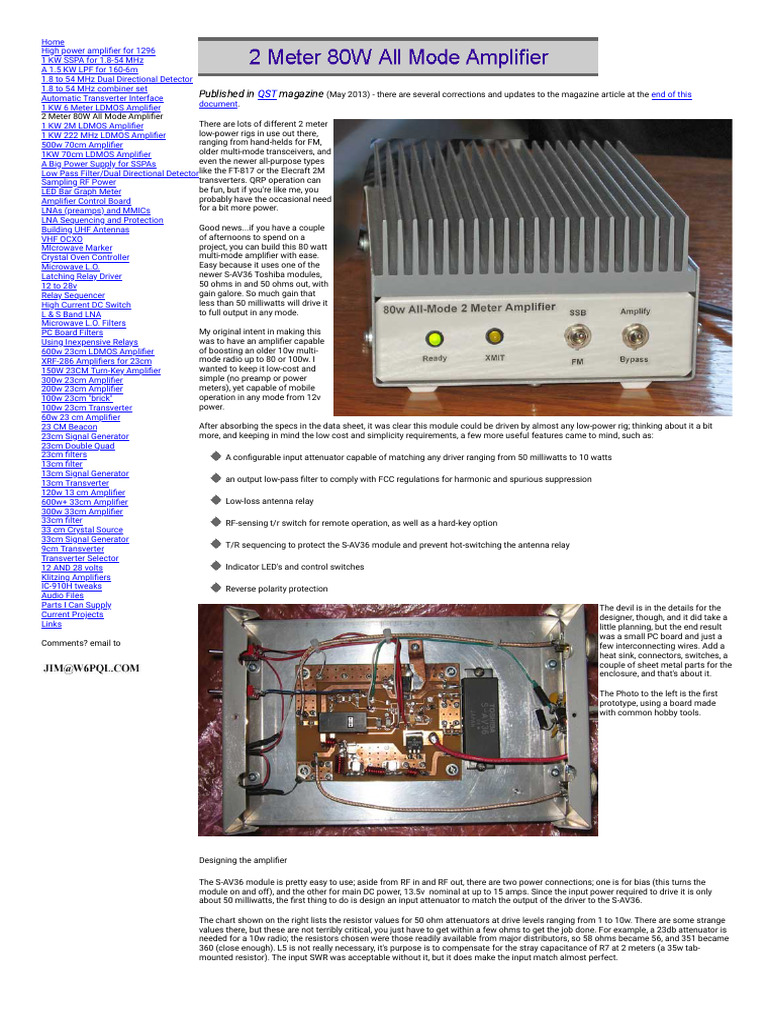 2 Meter 80W All Mode Amplifier | PDF | Amplifier | Relay