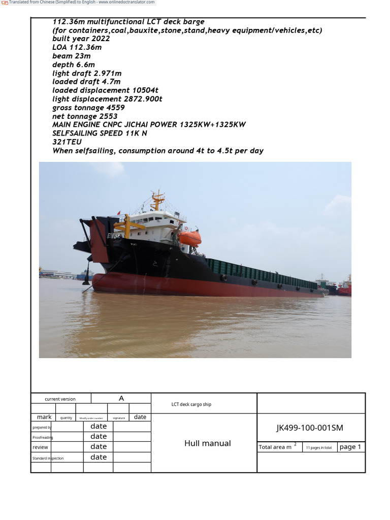 LCT Deck Cargo Ship Specifications | PDF | Diesel Engine | Ships
