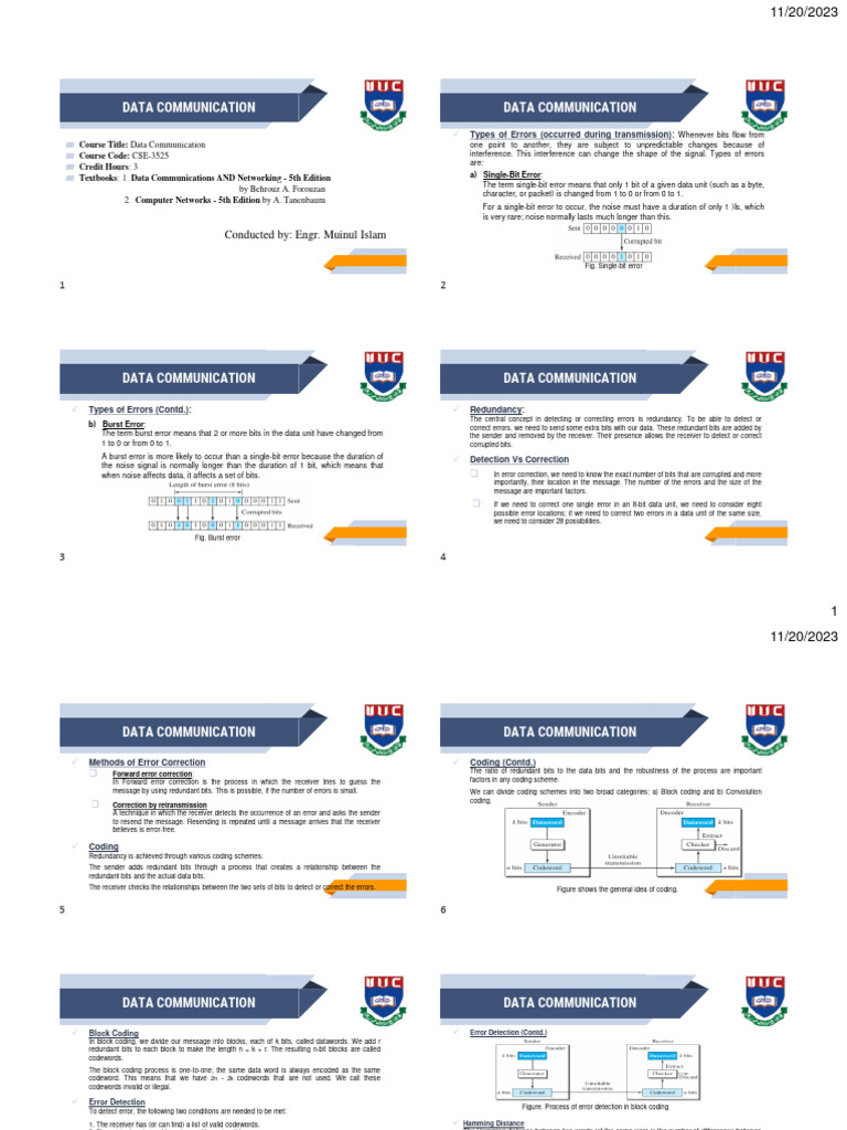 Data Communication - 8th Lecture | PDF | Low Density Parity Check Code | Error Detection And ...