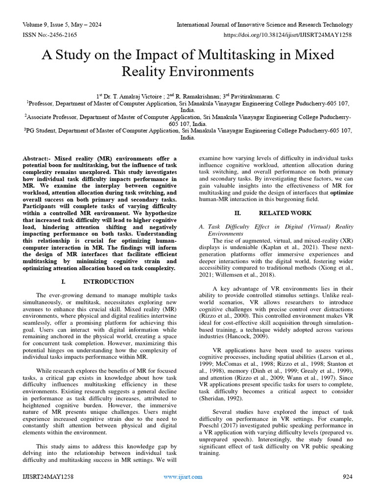 A Study On The Impact of Multitasking in Mixed Reality Environments | PDF | Attention | Virtual ...