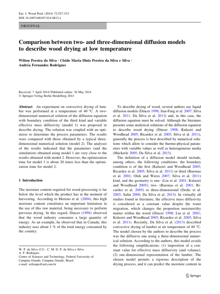 Comparison Between Two and Threedimensional Diffusion Models To ...