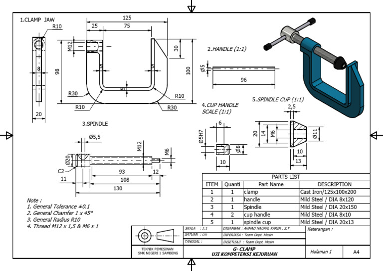 G-Clamp Parts List & Specifications | PDF | Iron | Metals