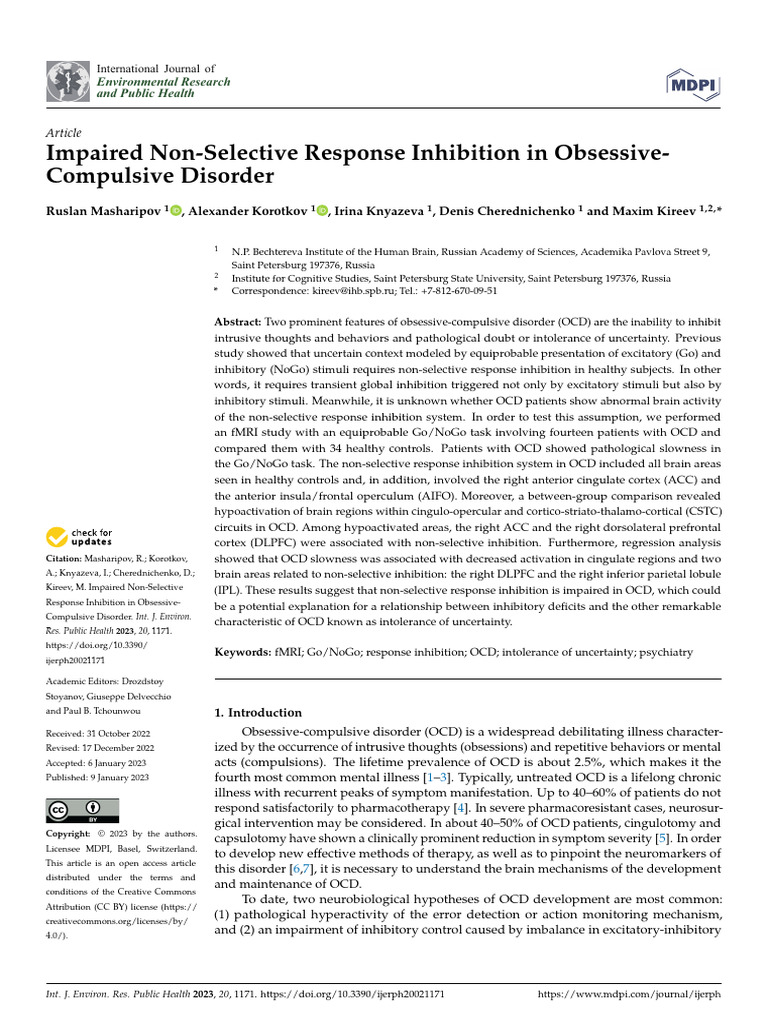 Impaired Non Selective Response Inhibition in OCD | Download Free PDF | Obsessive–Compulsive ...