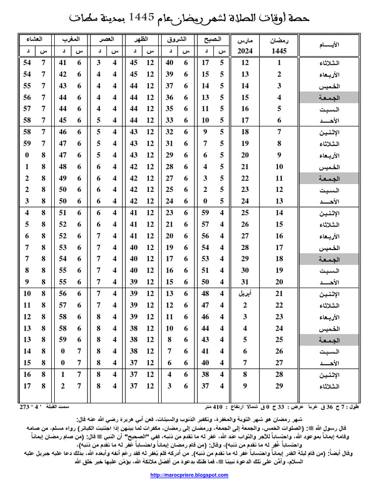 Settat Ramadan 1445 | PDF