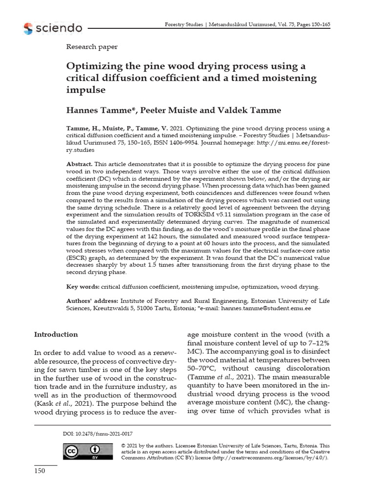 Optimizing the pine wood drying process using a critical diffusion coefficient and a timed ...