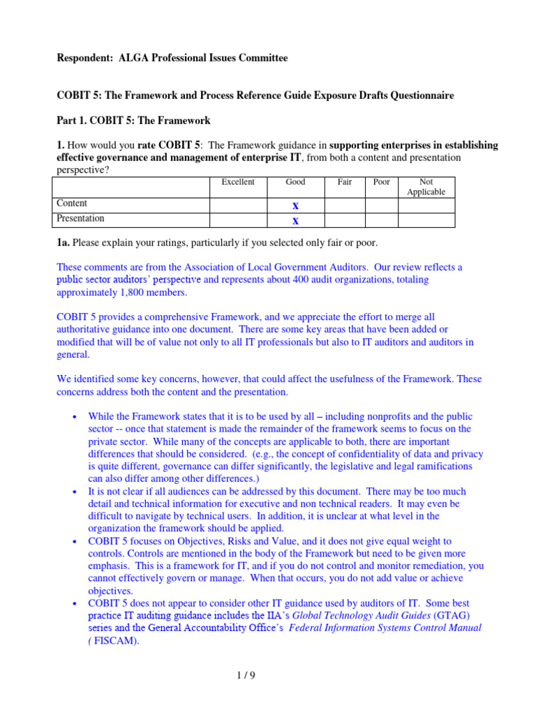 COBIT 5 The Framework and Process Reference Guide Exposure Drafts Questionnaire | PDF ...