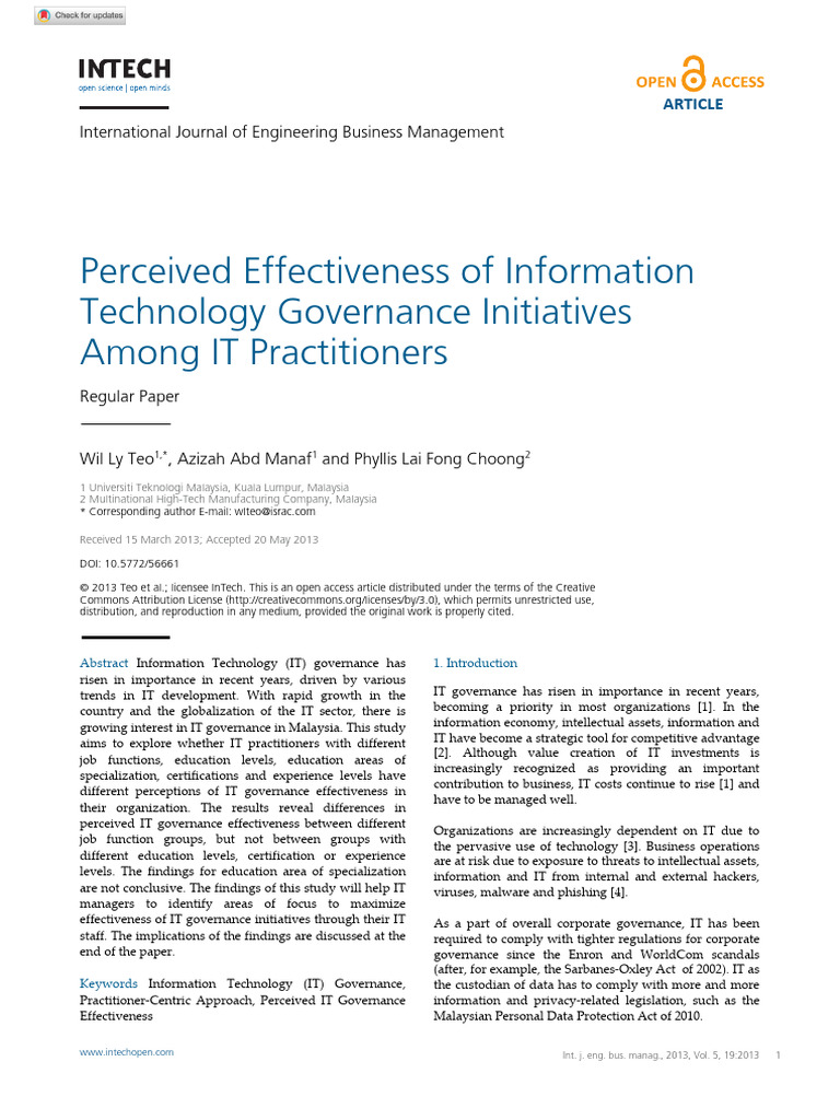 IT Governance Effectiveness in Malaysia | PDF | Analysis Of Variance ...