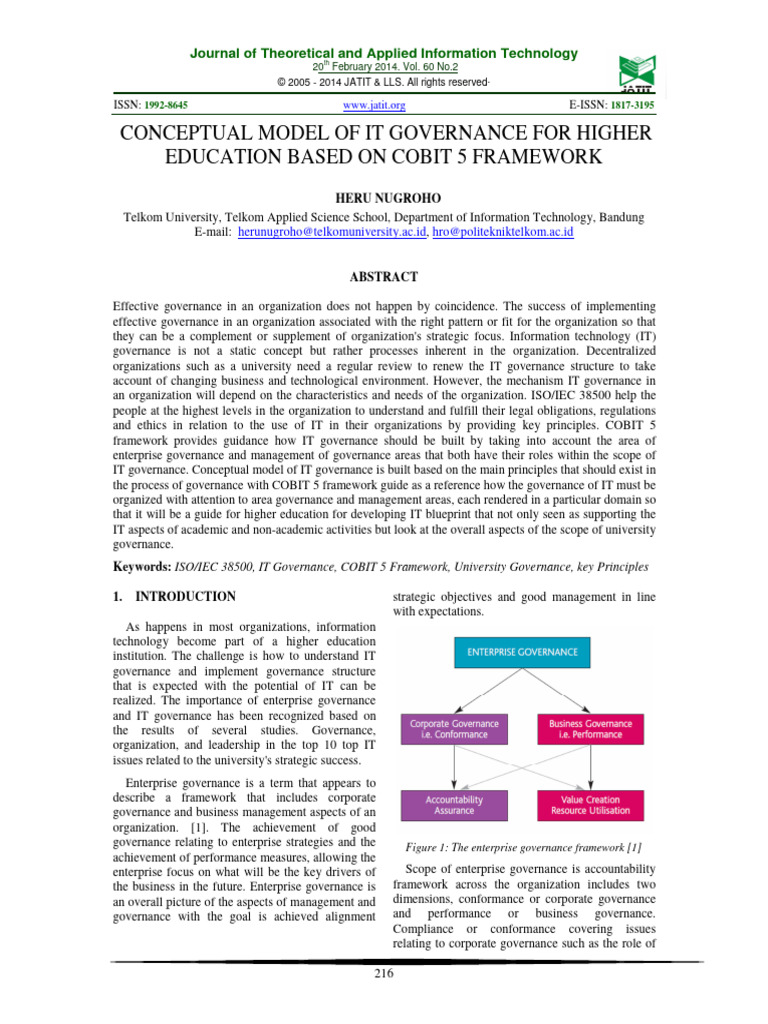 6 Conceptual Model Of It Governance For Higher Education Based On Cobit 5 Framework Pdf