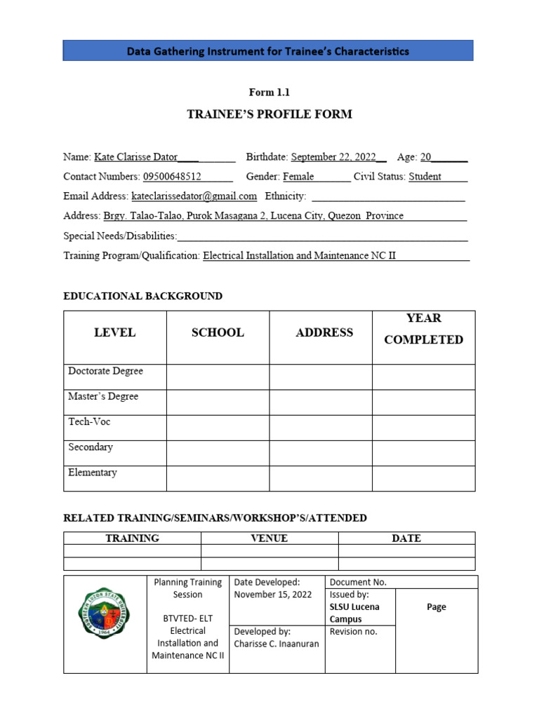 Trainee's Profile Form | PDF | Computers | Technology & Engineering