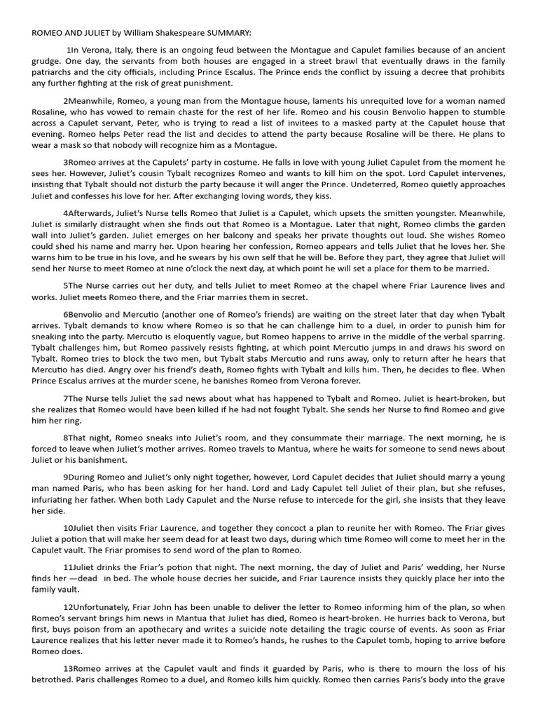 ROMEO-AND-JULIET-by-William-Shakespeare-SUMMARY | PDF | Characters In ...