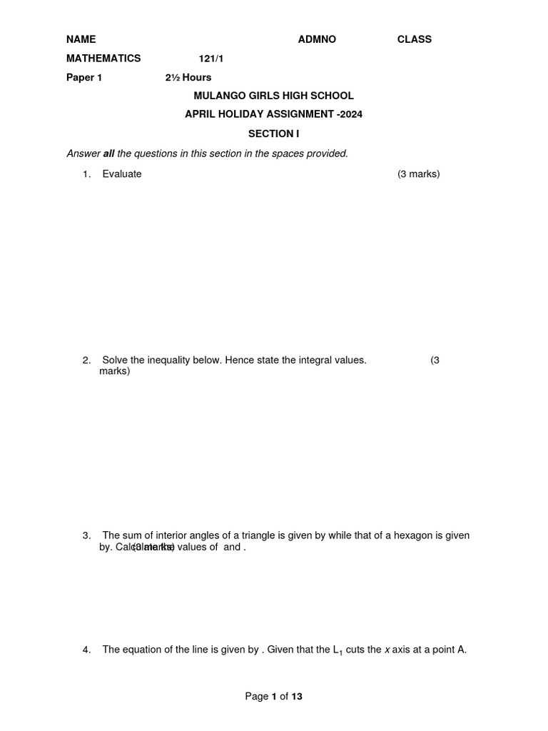 Questions Assignments - Form 3 - Mathematics | PDF | Triangle | Circle