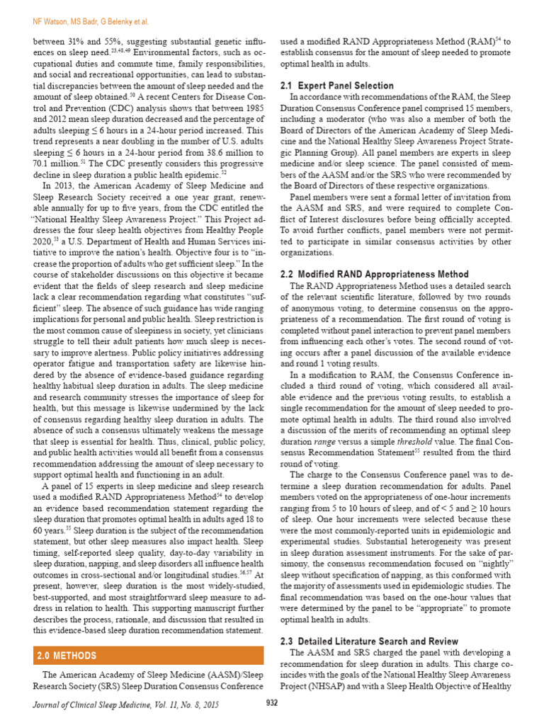 Adult Sleep Duration Methods 2 | PDF | Sleep | Evidence Based Medicine